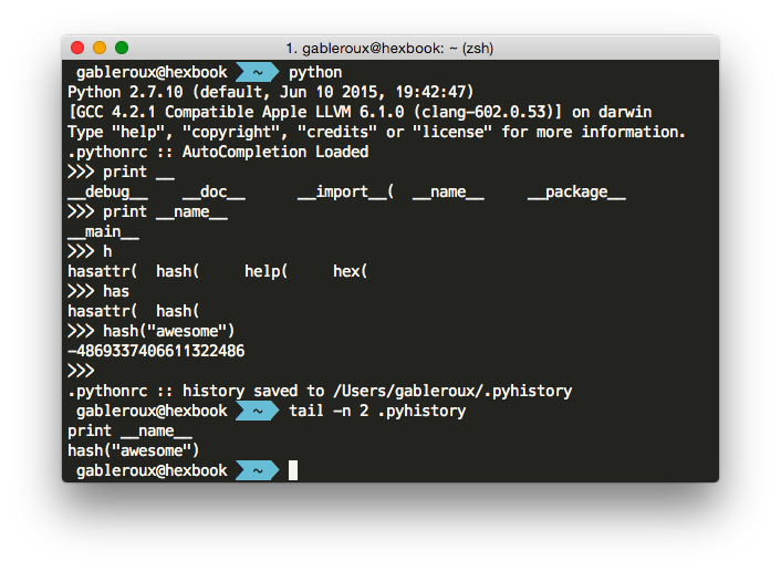 Python Interpreter Autocomplete History With pythonrc GabLeRoux
